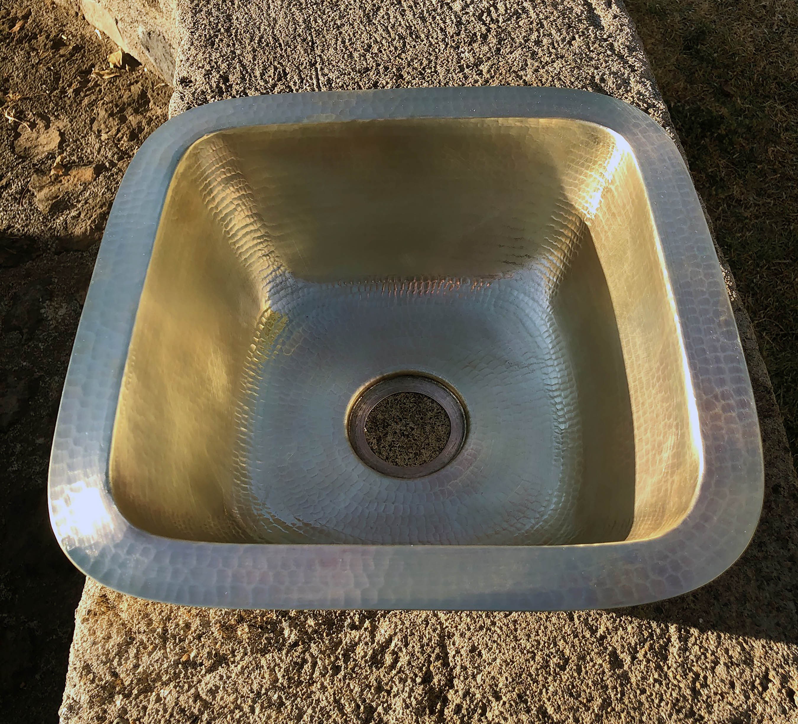 Brass 12" square bar sink in matte finish with your choice of drain ...