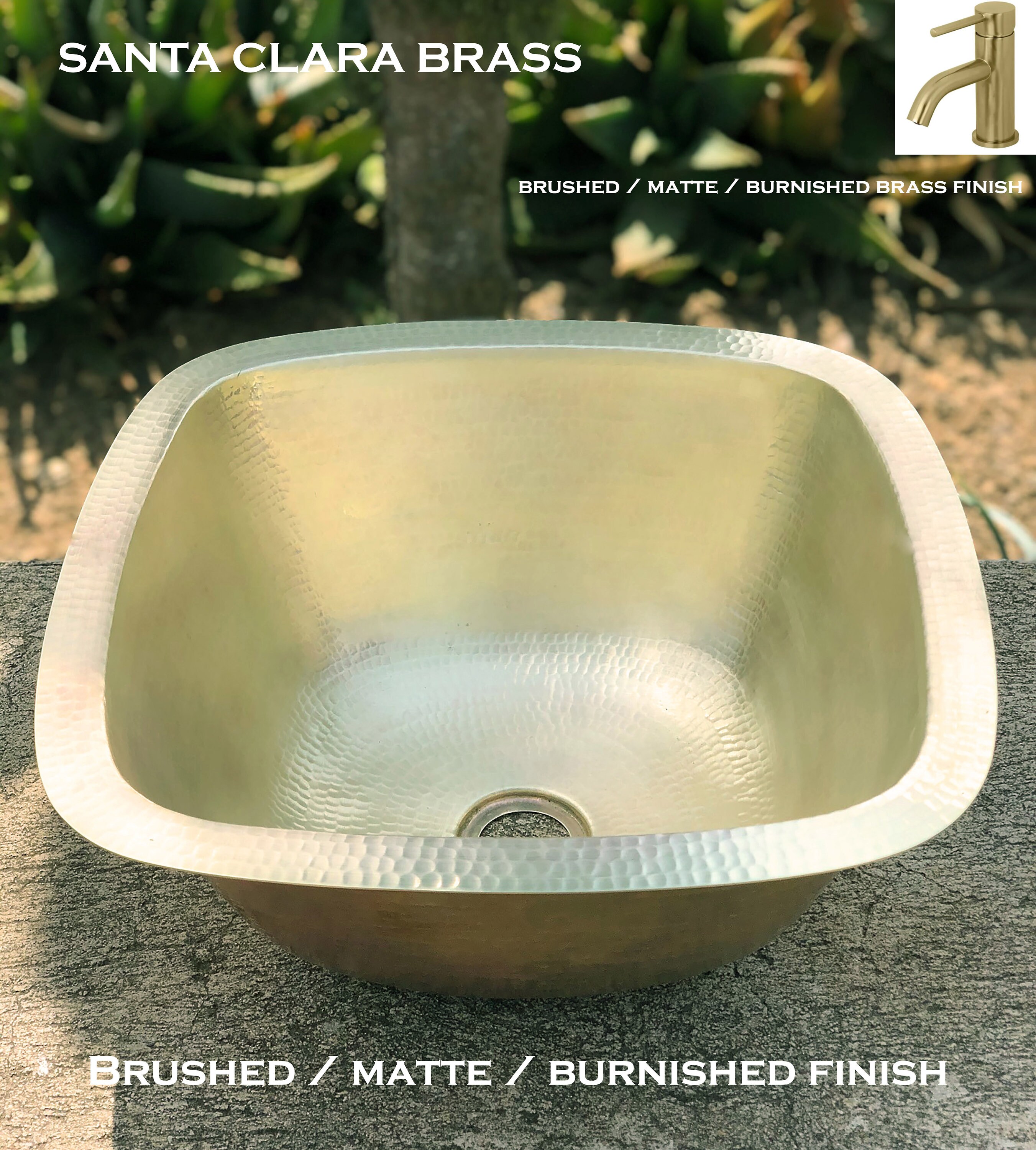 Brass 13" square bar sink in choice of finish with your choice of drain ...
