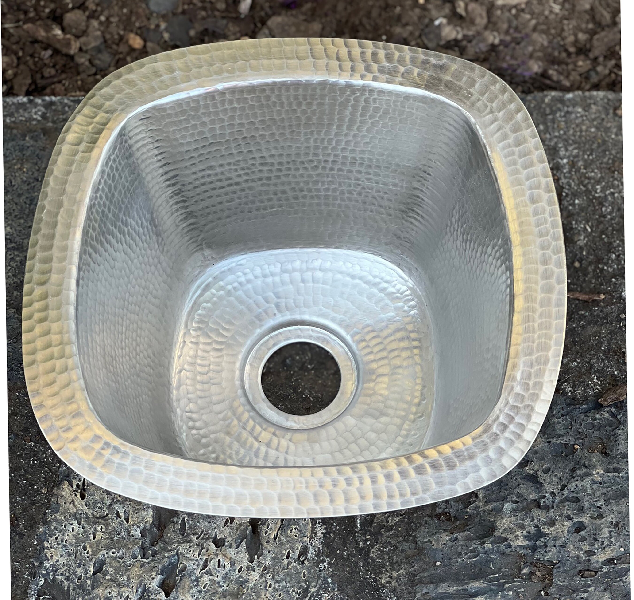 Santa Clara Brass Petite Line 10" Hammered matte nickel Square bar sink ...