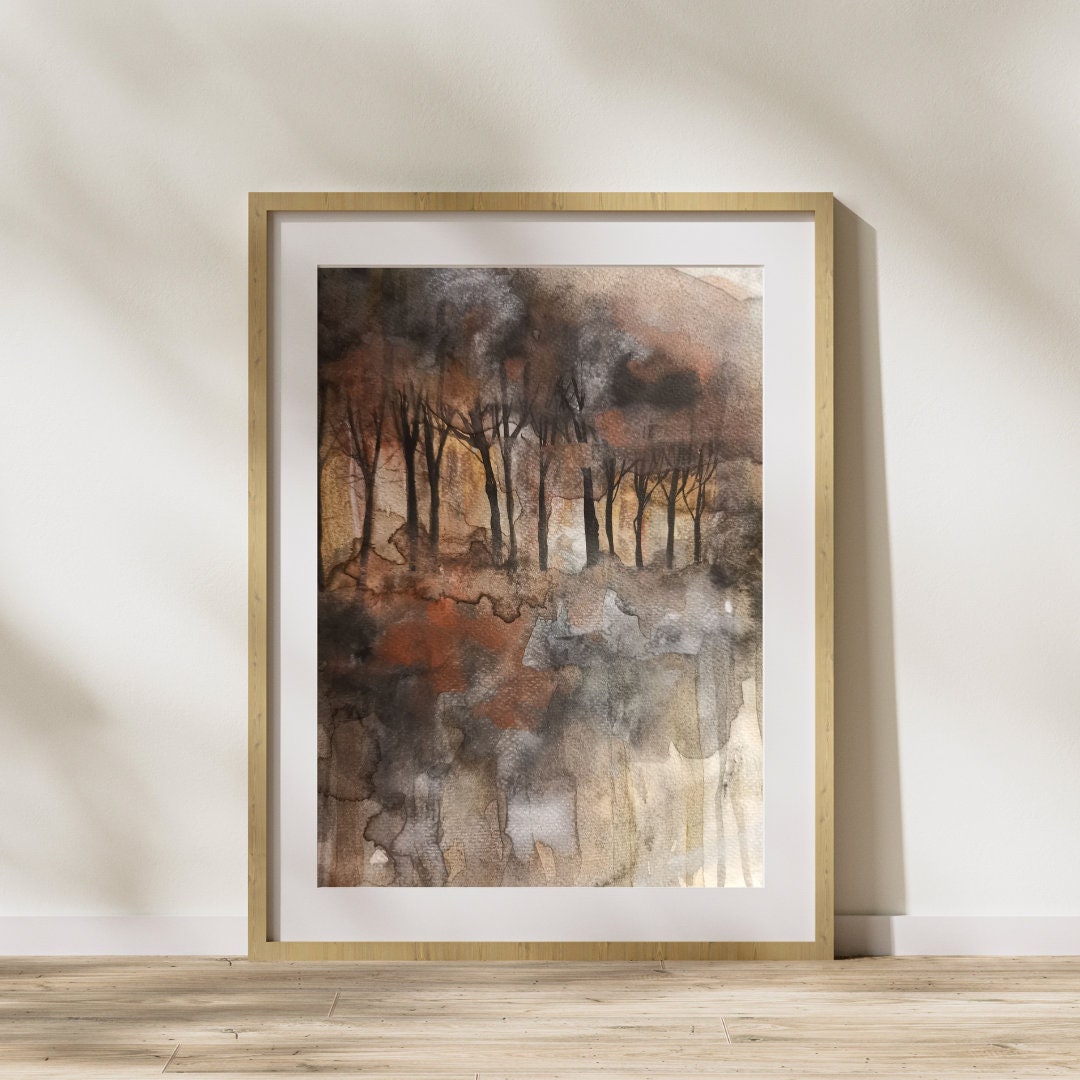 Abstract Forest Landscape Painting, Watercolour Treescape With Notes of ...
