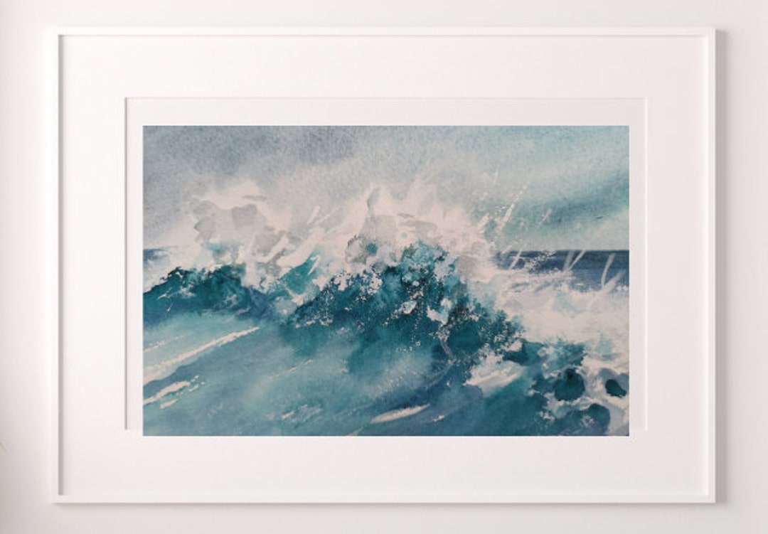 Ocean Wave Crash Painting, Original Watercolour Seascape - PRINT of ...
