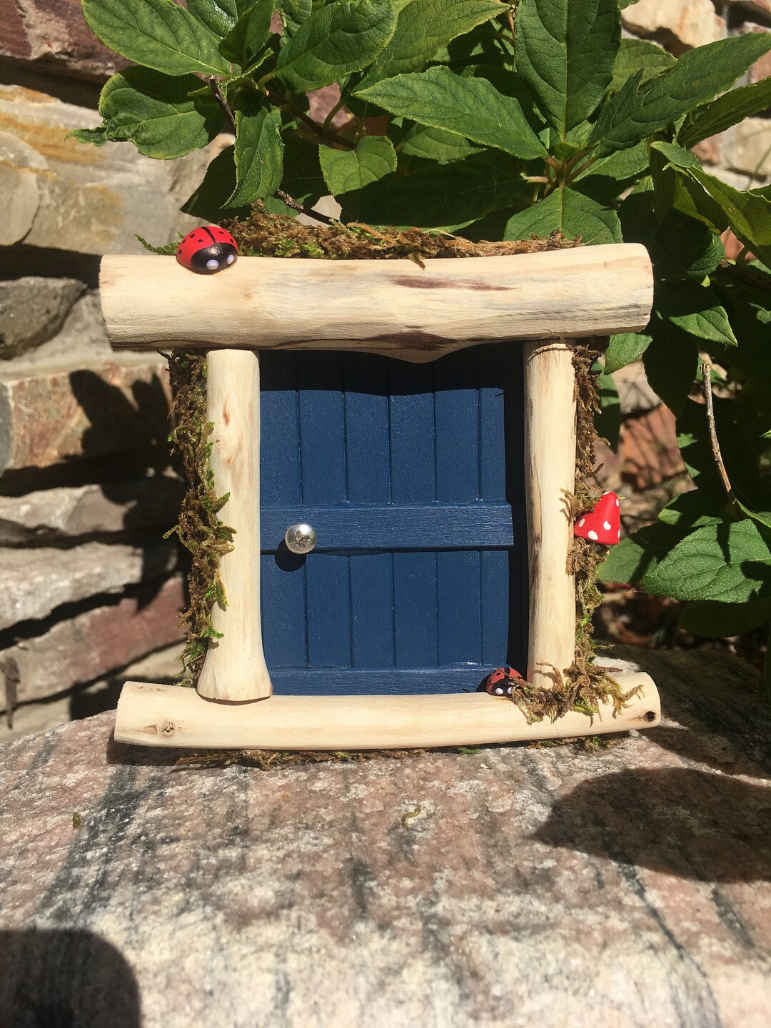Dark Blue Fairy Door With Ladybugs and a Mushroom - Etsy