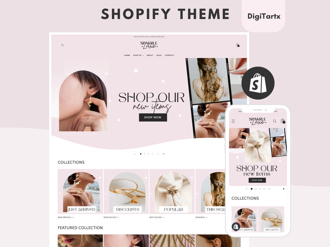 Pink Shopify theme, Editable banners, Shopify template, Trendy template, Shopify website ...
