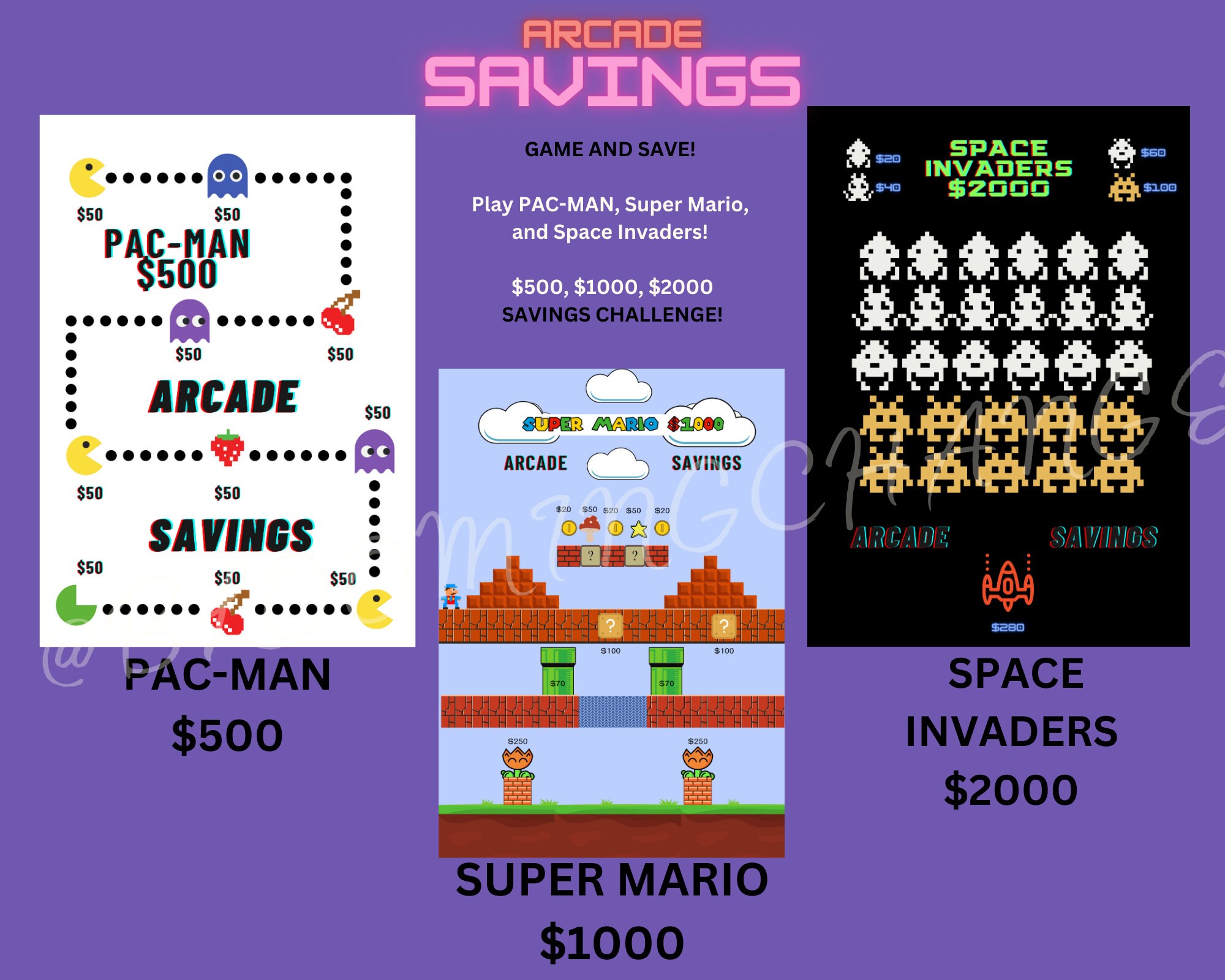 Arcade Savings Pack Challenge Pac-man Savings Game Savings - Etsy