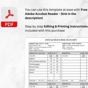 Fillable Printable High School Transcript Template, Homeschool Report ...