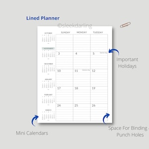 2025 2026 Monthly Calendar Printable | Lined Planner | A4 Letter Size ...