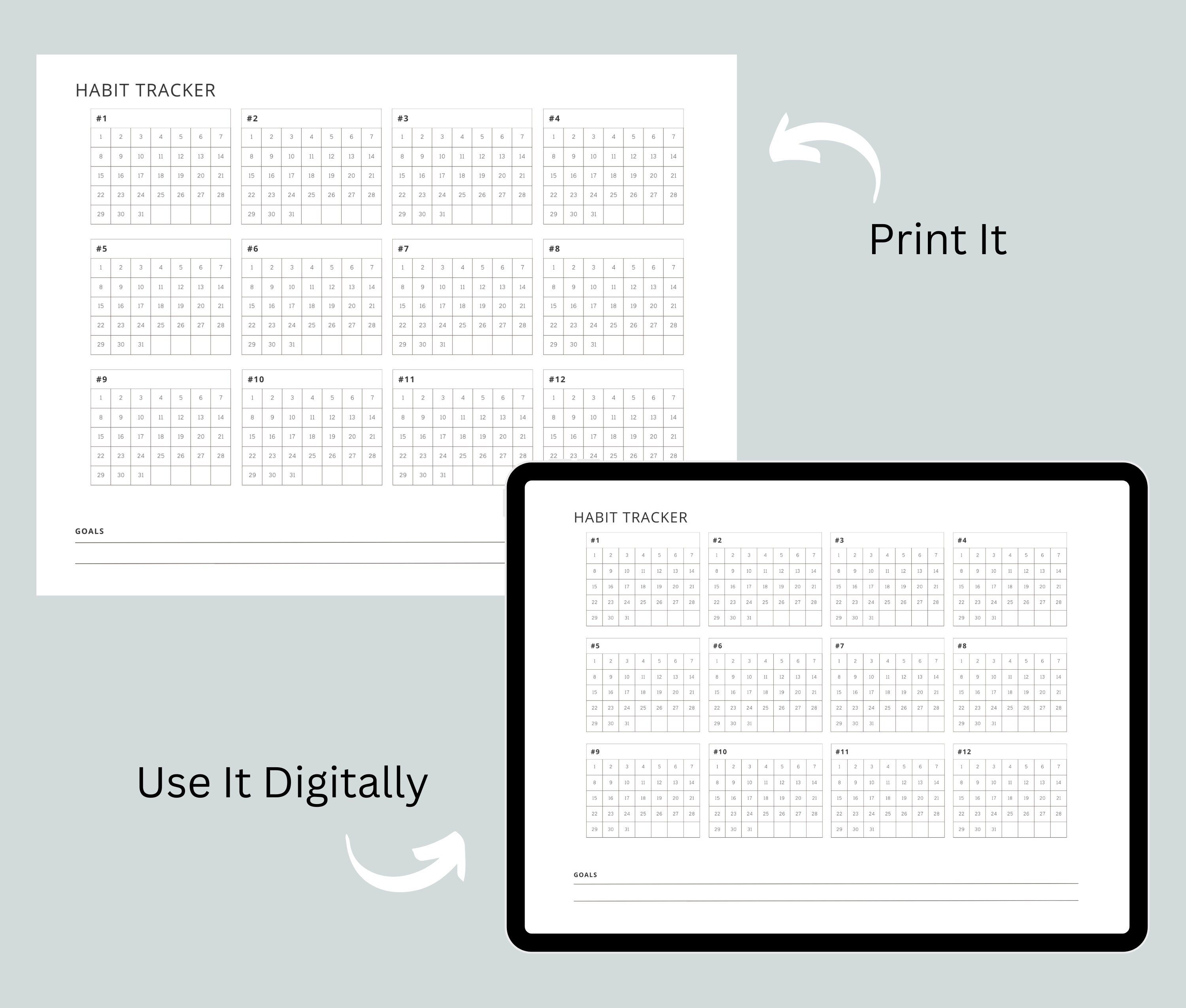 Habit Tracker Printable | Landscape 12 Habit Tracker for Digital ...