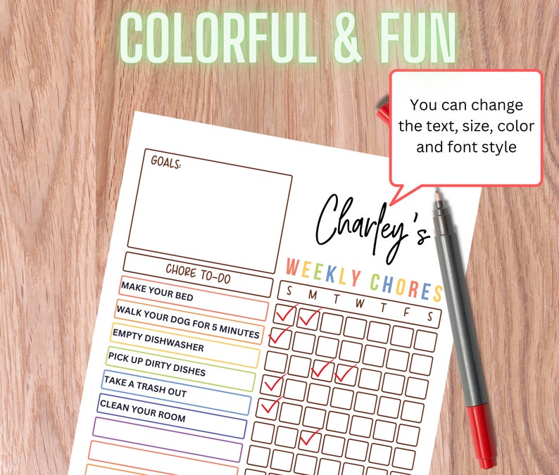 Chore Chart for Kids and Teens to Earn Screen Time Editable and ...