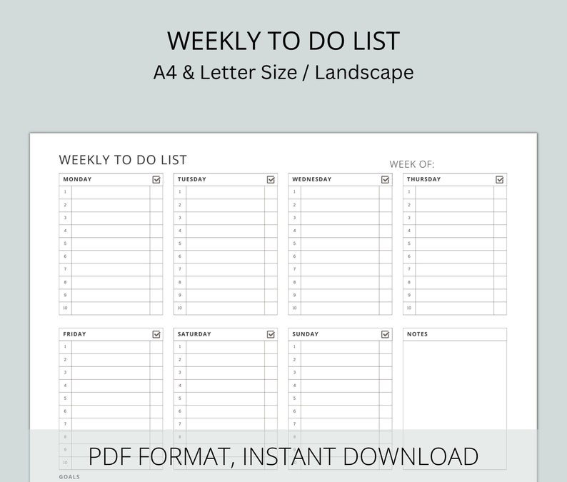 Weekly to Do List Printable Landscape to Do List for Digital Planner ...