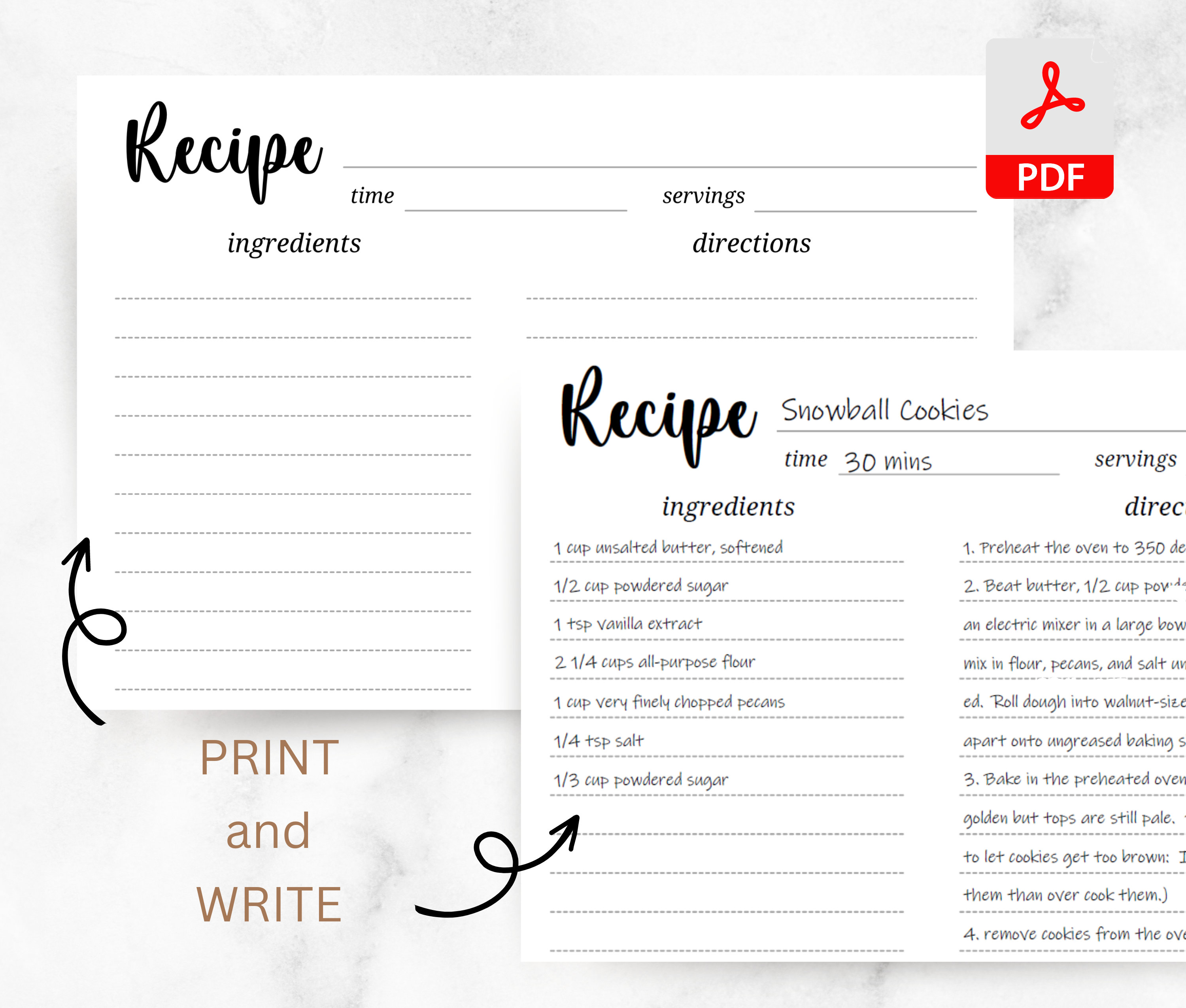 Recipe Card Printable Template Simple Minimal Recipe Card PDF Format ...