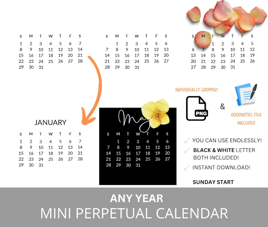 Perpetual Mini Calendars for Digital Planner Endless Transparent ...