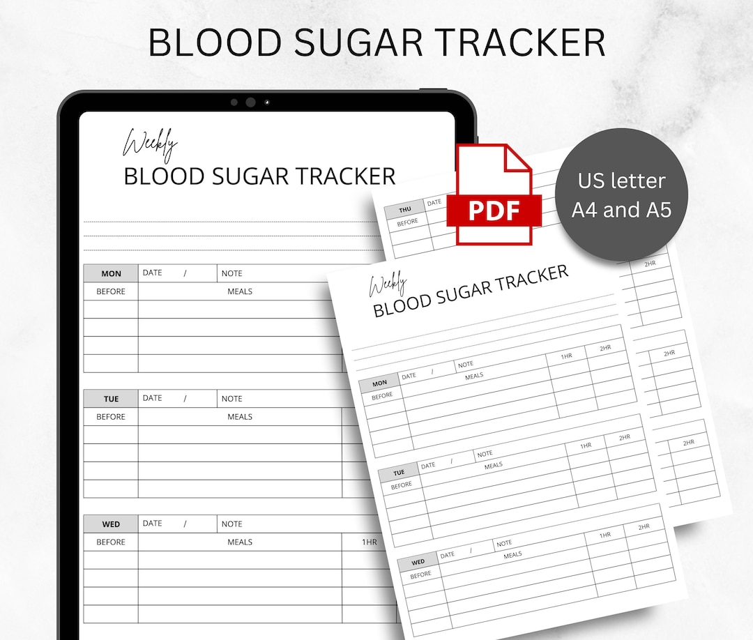Blood Sugar Tracker Diabetes Journal Printable Daily Log Glucose ...
