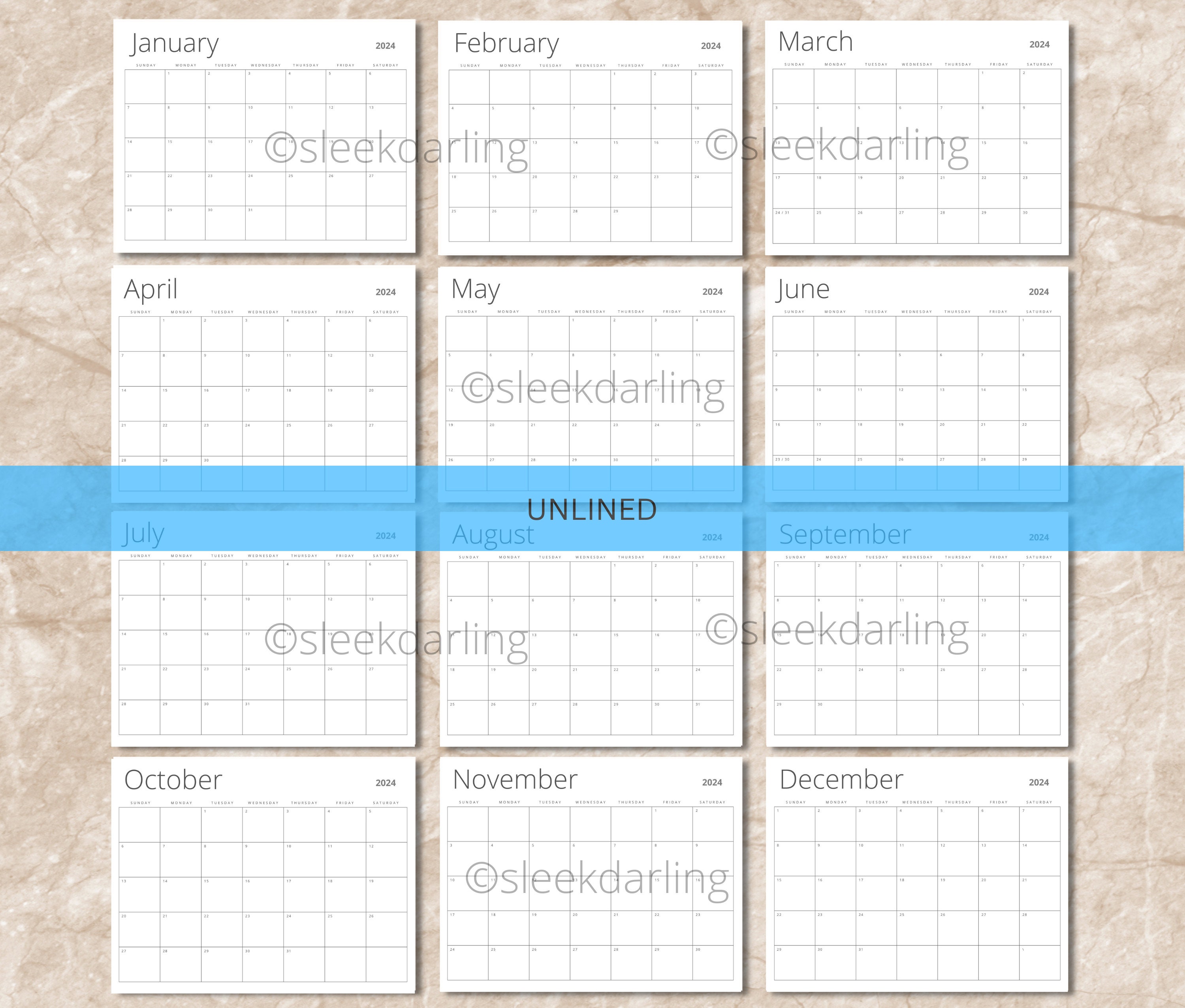Printable 2024 & 2025 Monthly Calendar Blank and Lined Monday and ...