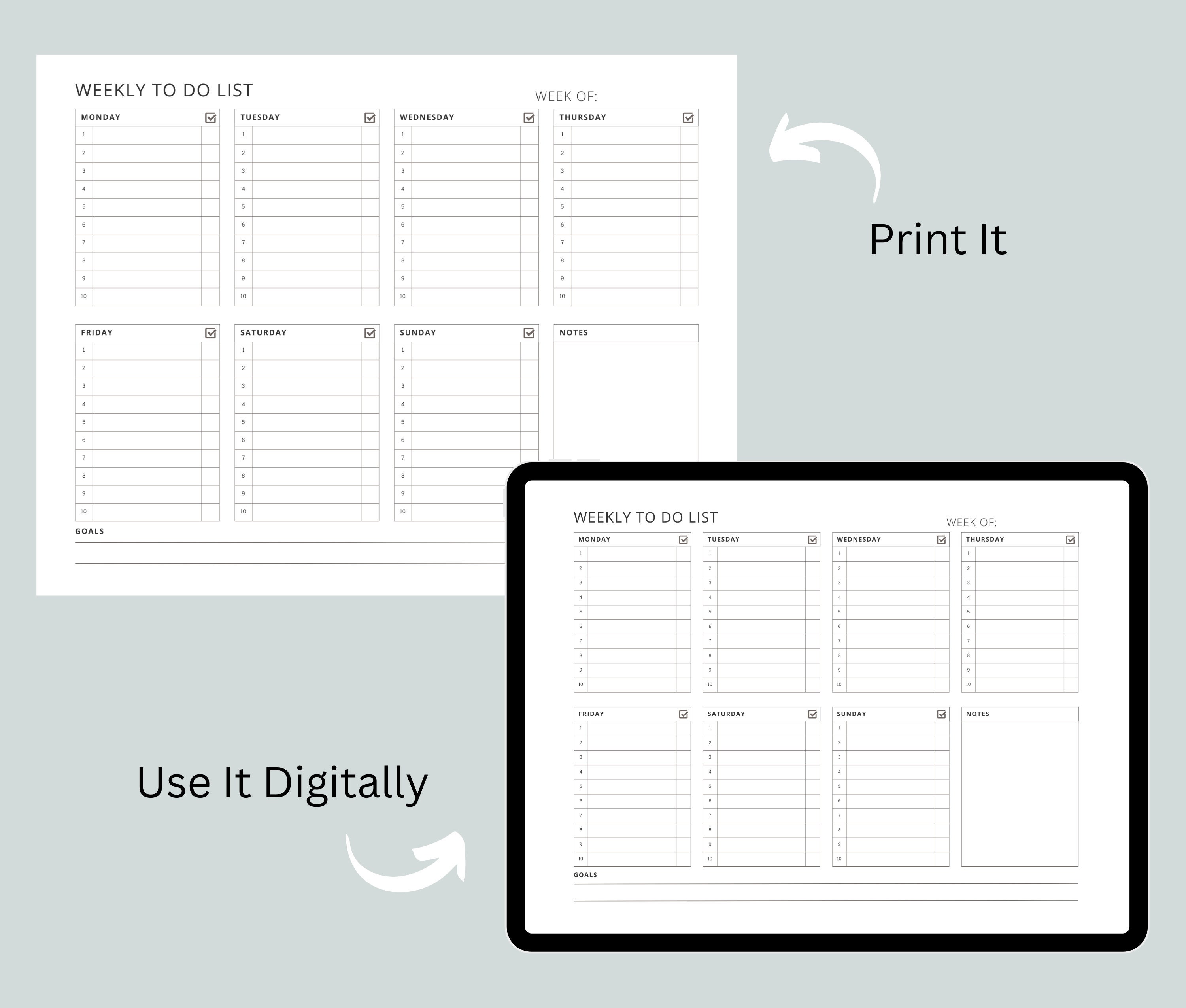 Weekly To-do List Printable | Minimalist Landscape Planner (digital ...
