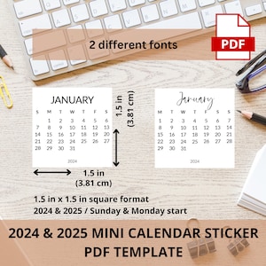 2024 & 2025 Mini Calendar Sticker Template Monthly Planner Monday and ...