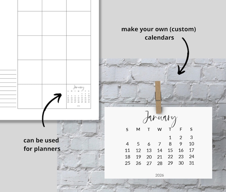 2025 & 2026 PNG Calendar for Digital Planner | Transparent Monthly 1.5 ...