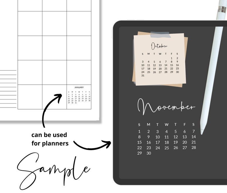 Perpetual Mini Calendars for Digital Planner Endless Transparent ...