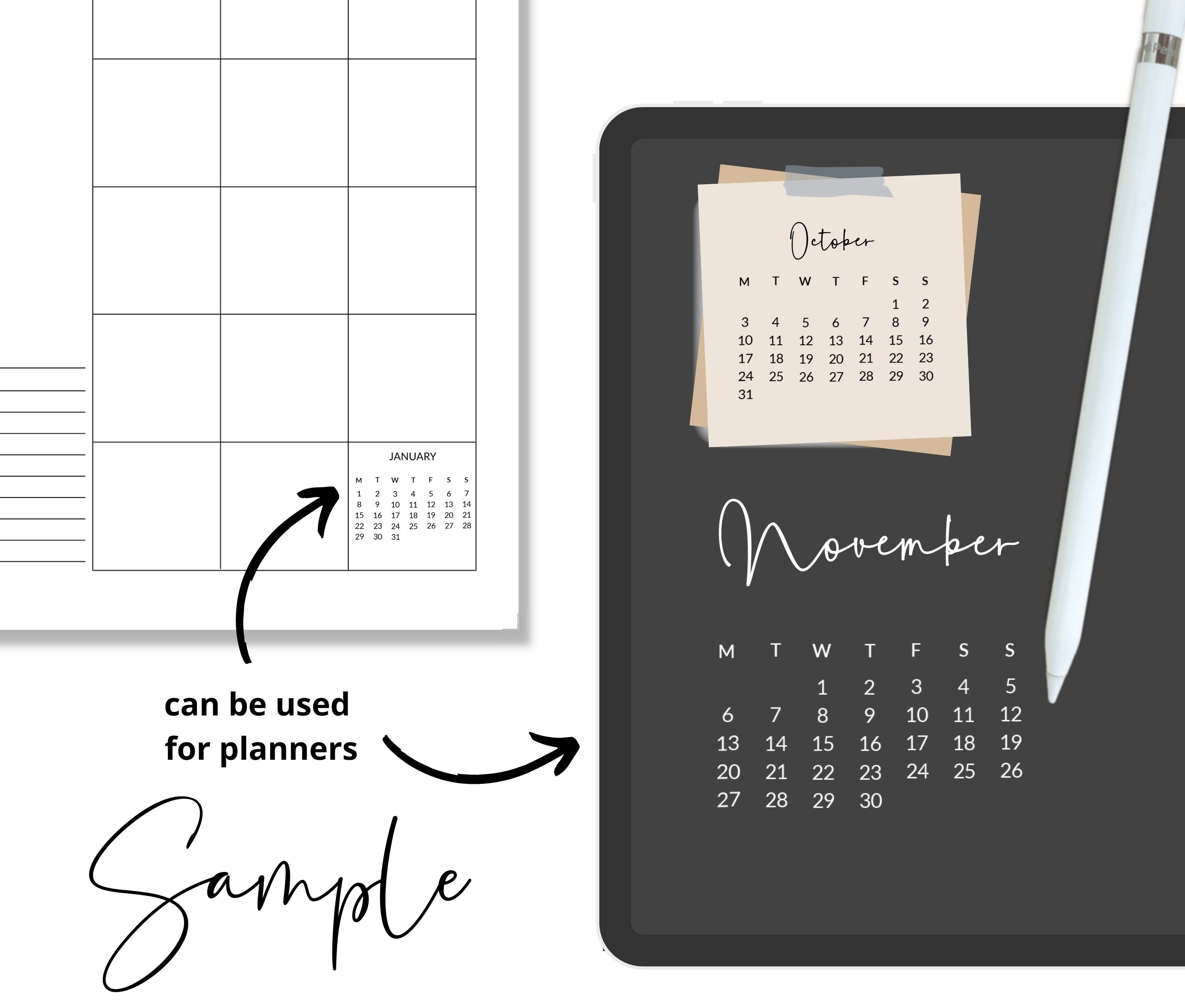 Perpetual Mini Calendars Digital Planner Transparent Endless Calendar ...