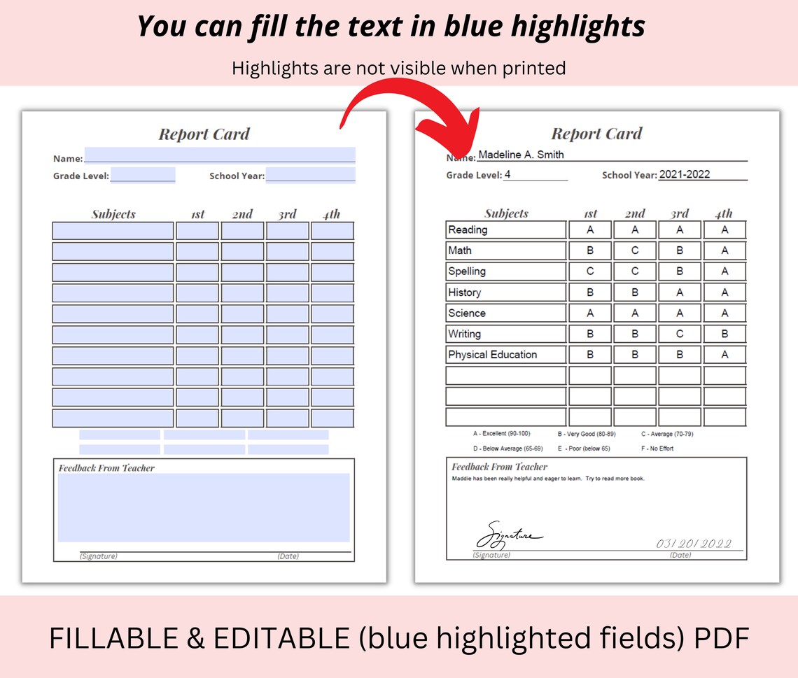 Fillable Printable Homeschool Report Card, Grade Tracker for ...