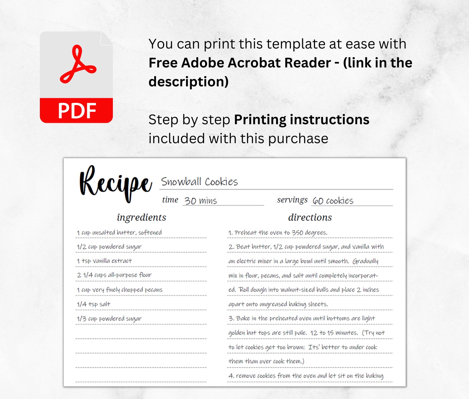 Recipe Card Printable Template Simple Minimal Recipe Card PDF Format ...