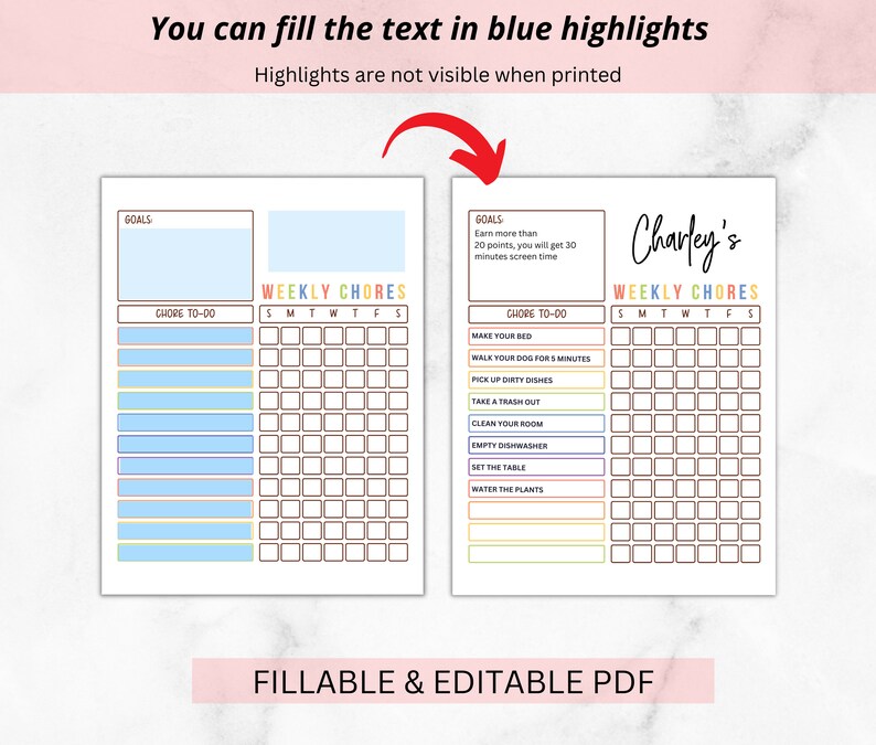 Chore Chart for Kids and Teens to Earn Screen Time Editable and ...