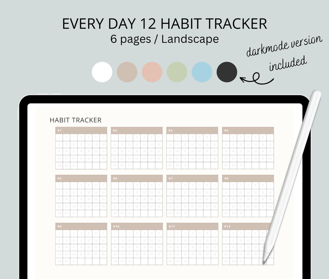 Habit Tracker for iPad Goodnotes | Landscape 12 Habit Tracker for ...