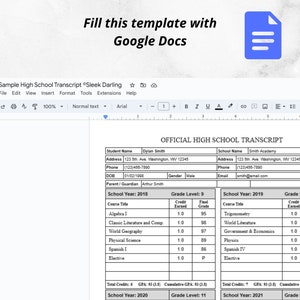 Fillable Printable High School Transcript Template With Google Docs ...