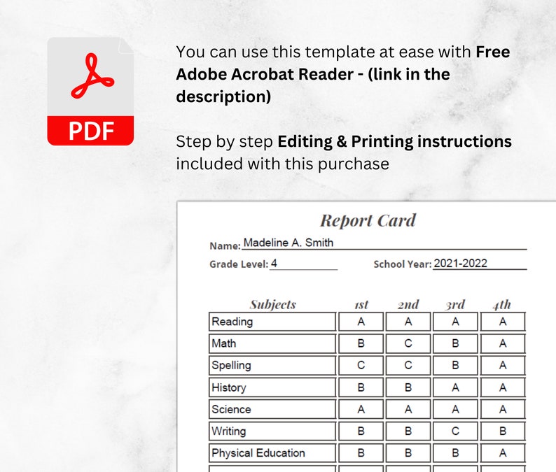 Fillable Printable Homeschool Report Card, Grade Tracker for ...