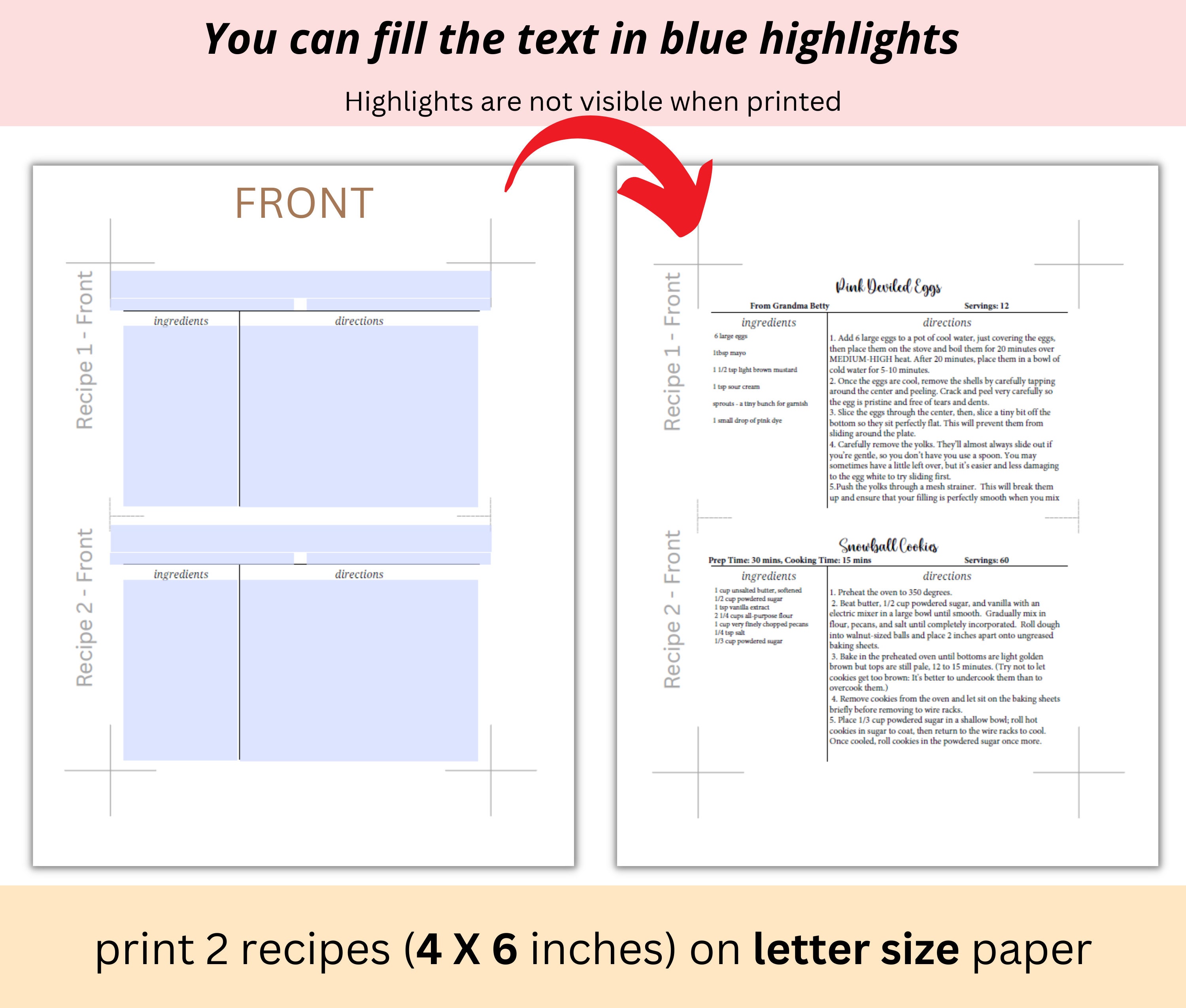 Recipe Card Template Editable Simple Modern Recipe Card Printable ...
