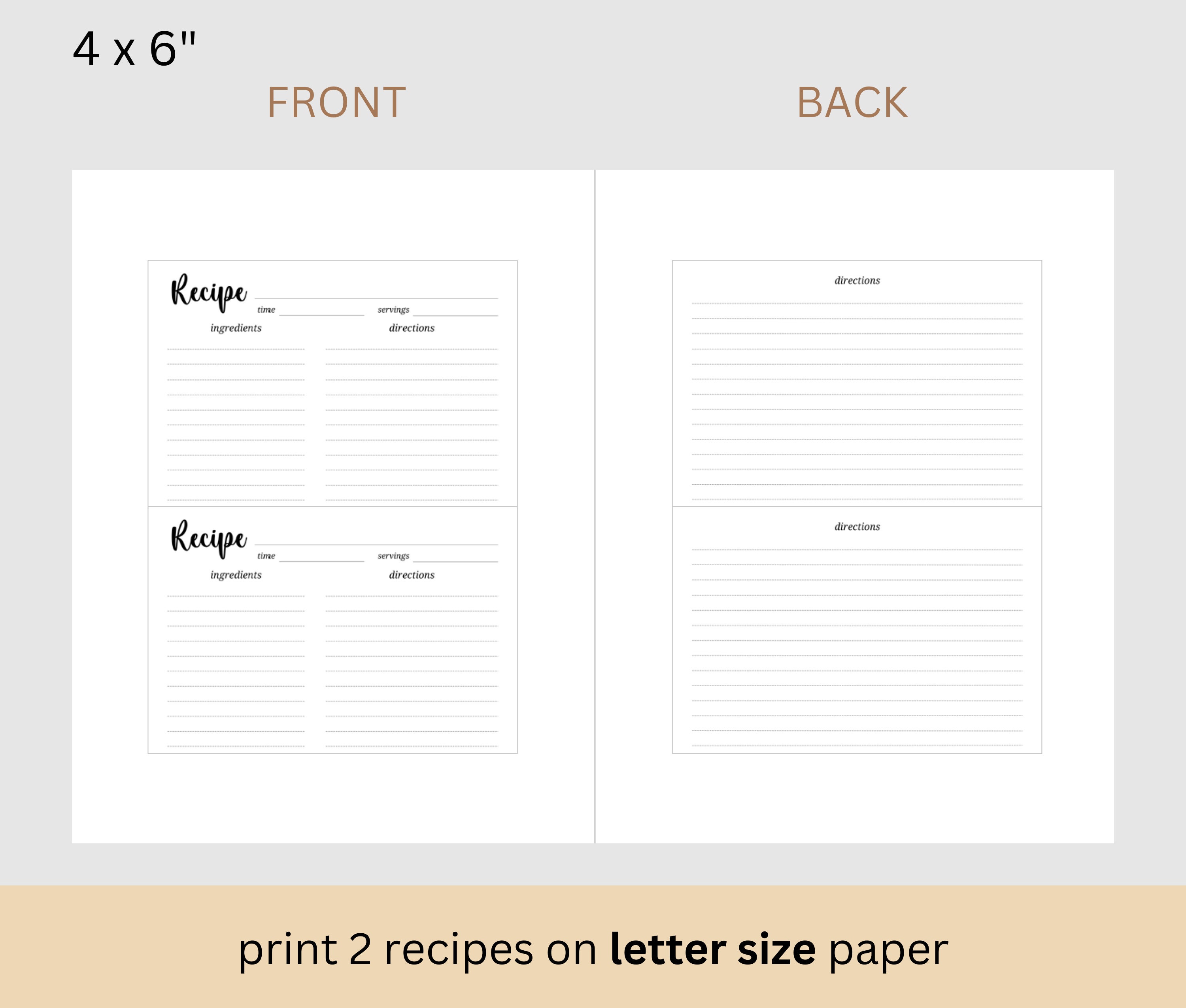 Recipe Card Printable Template Simple Minimal Recipe Card PDF Format ...
