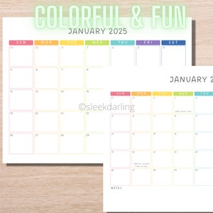 Printable Colorful Rainbow 2025 Monthly Calendar With to Do List, Notes ...