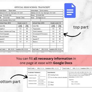 Fillable Printable High School Transcript Template With Google Docs ...