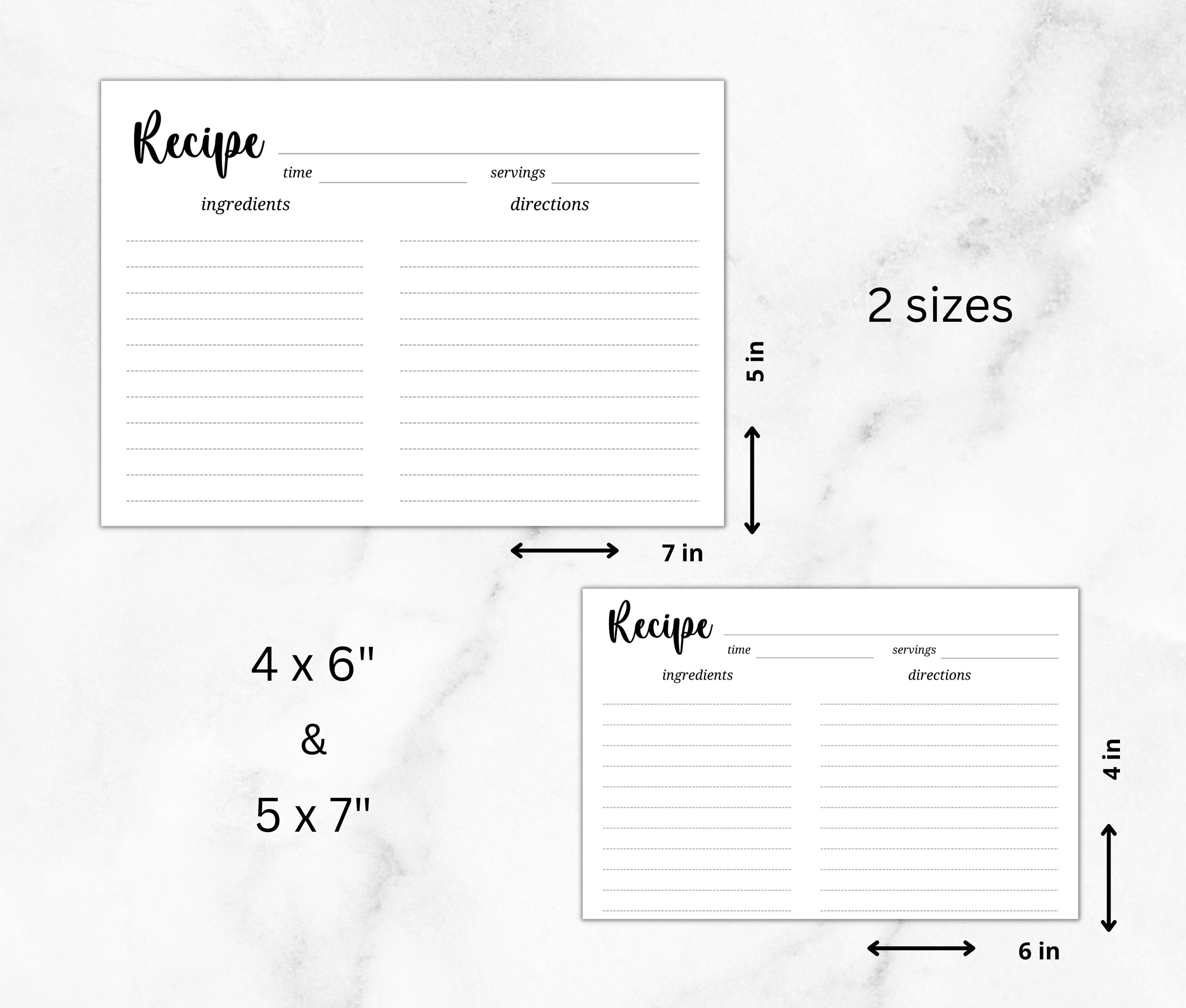 Recipe Card Printable Template Simple Minimal Recipe Card PDF Format ...