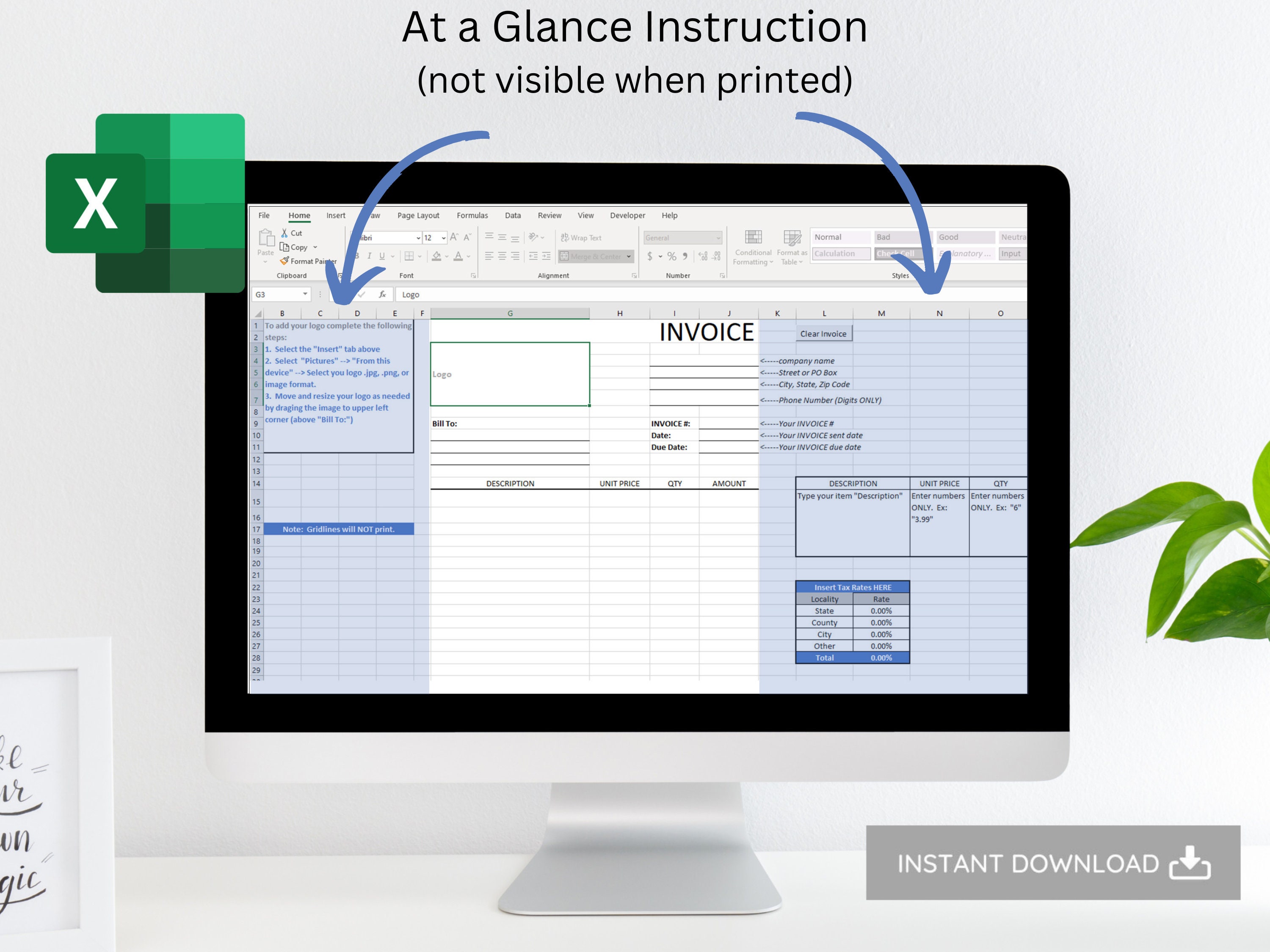 Excel Invoice Template for Small Business, Modern Simple Editable ...