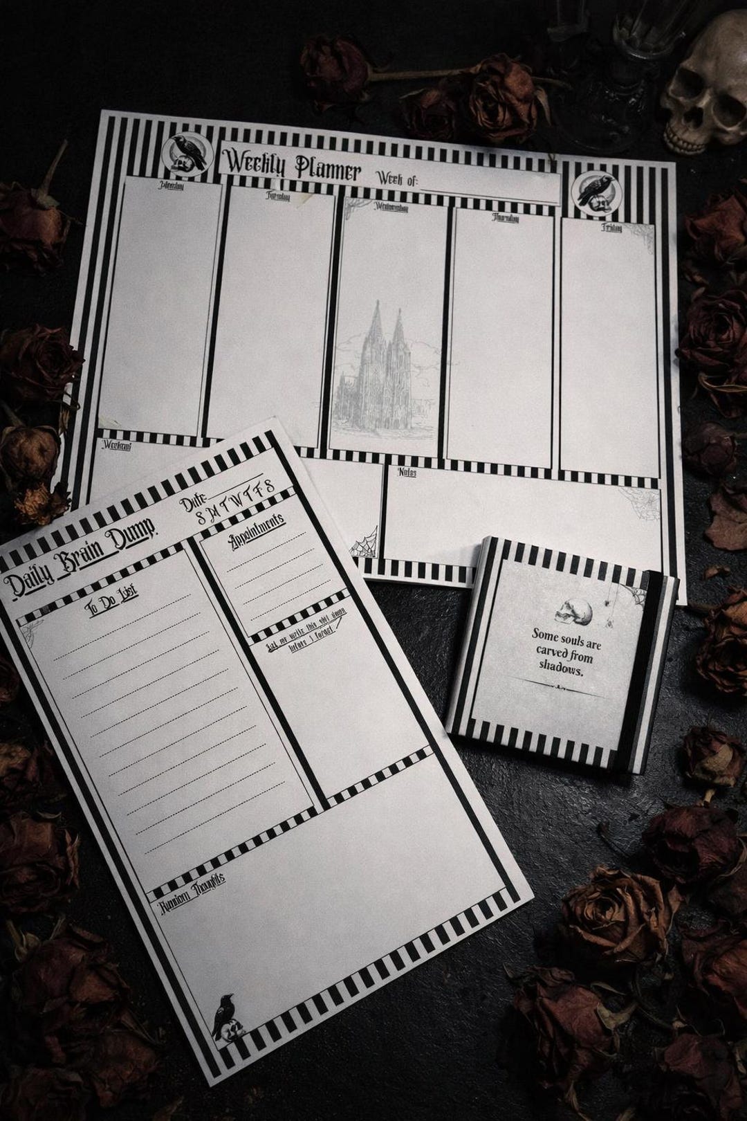 Striped Gothic Weekly Planner, Dark Academia Stationery Set With Daily ...