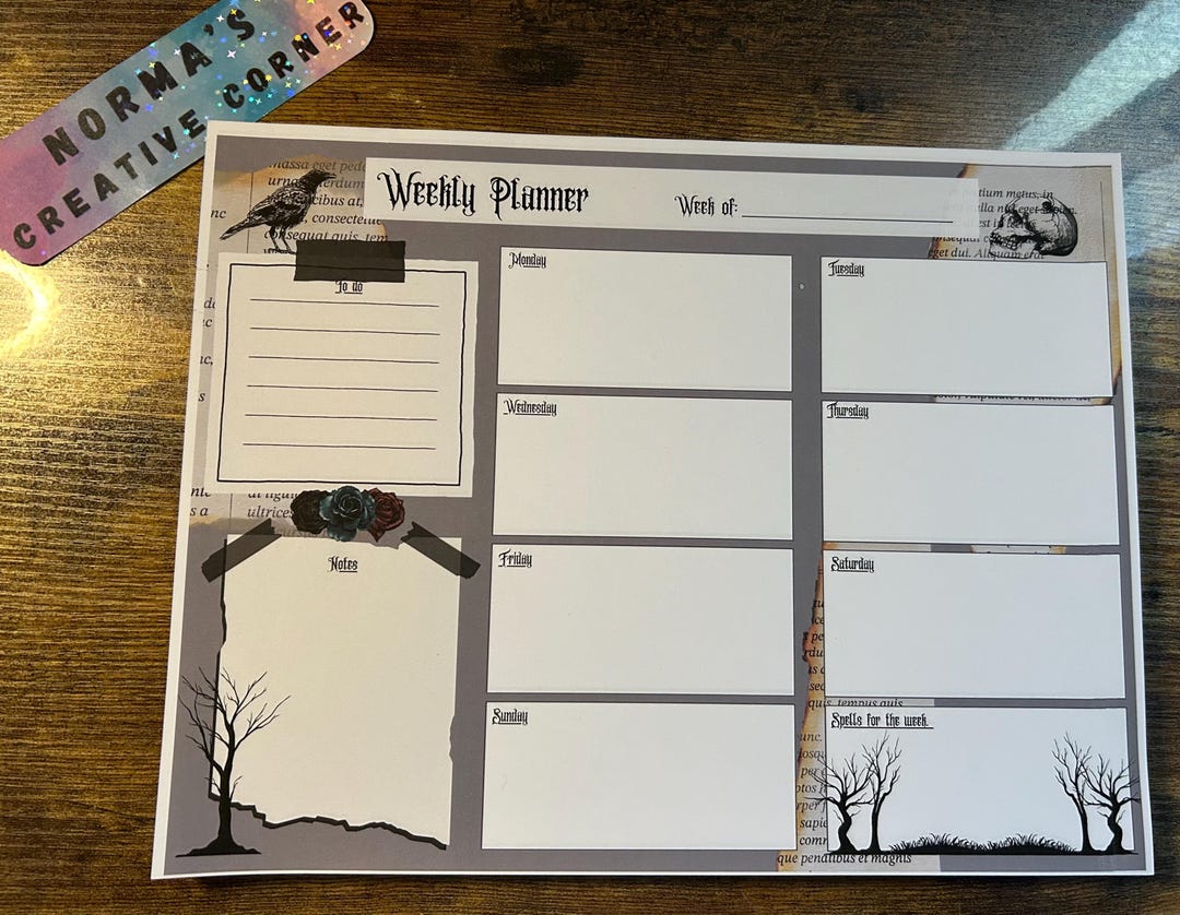 Gothic Weekly Planner, Goth Planner, Dark Romance Planner, Dark ...