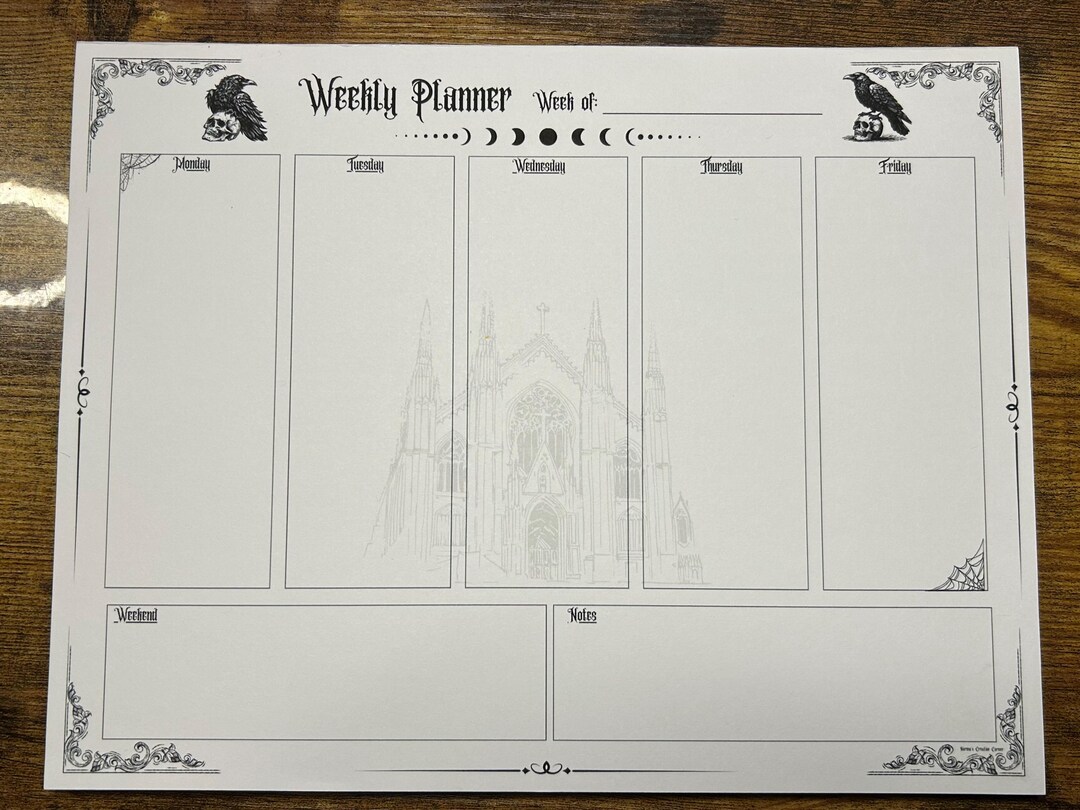 Gothic Weekly Planner: Raven & Skull Design - Dark Academia Stationery ...