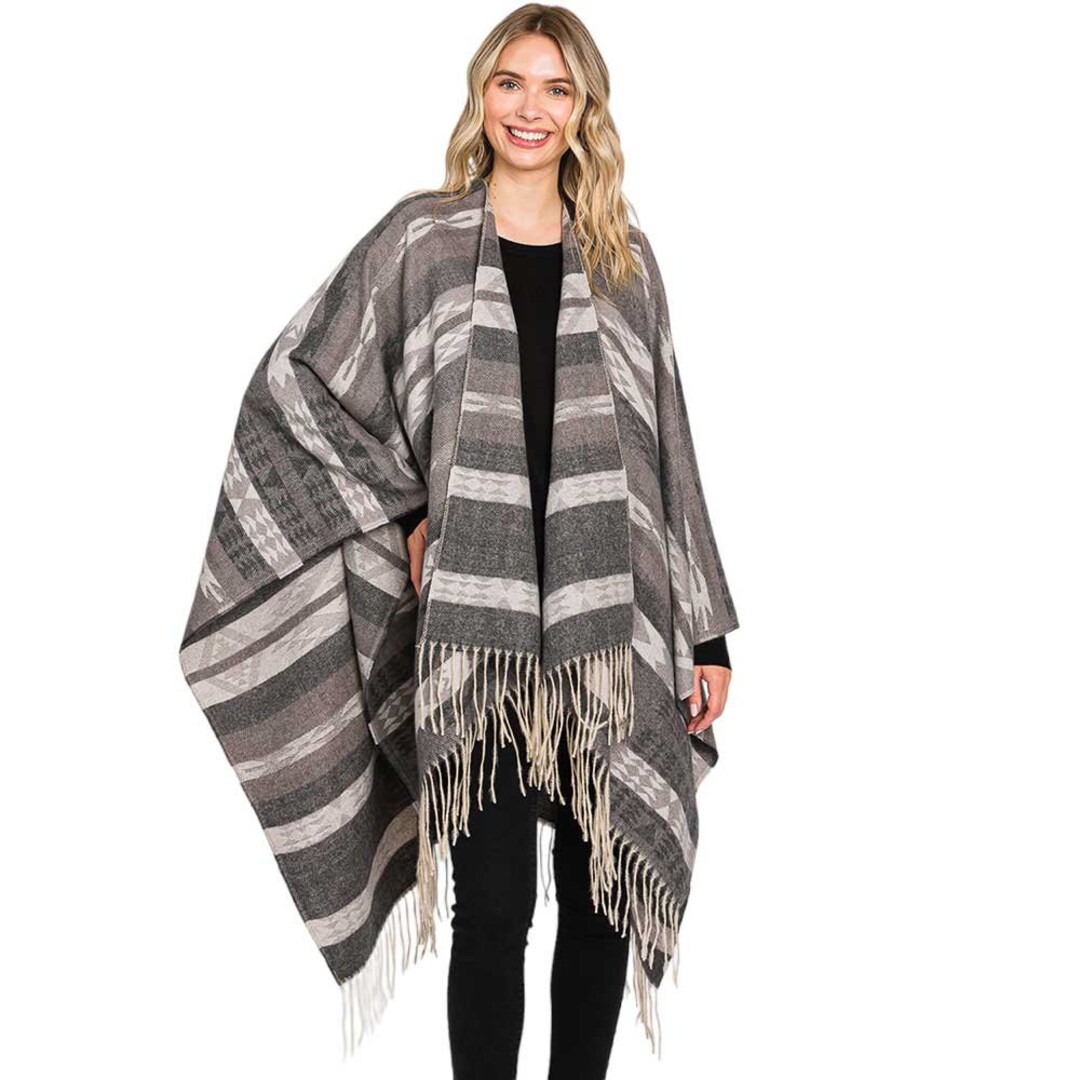 Aztec Patterned Fringe Ruana Poncho - Etsy