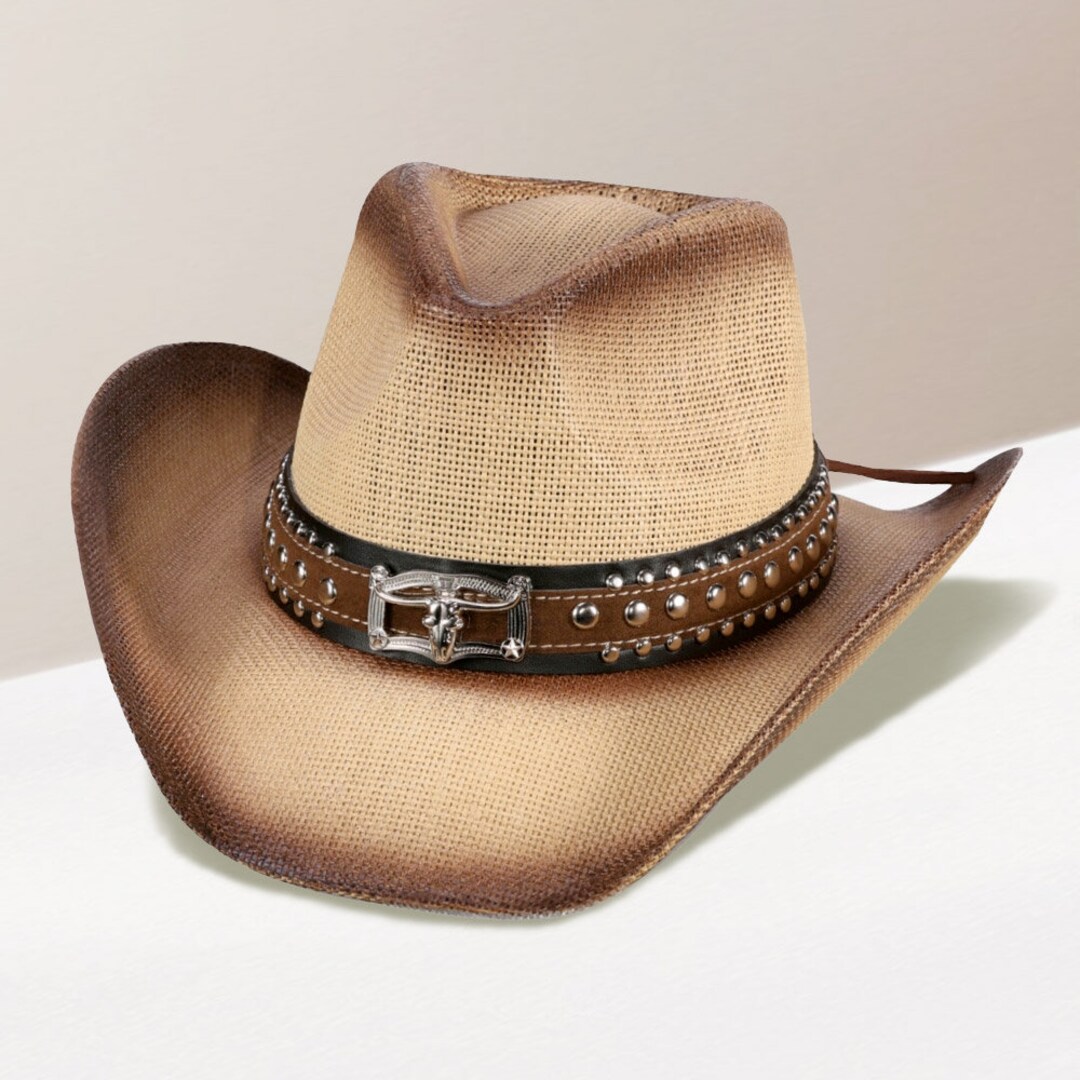 Western Cowgirl Rodeo Hat With Steer Head Accents Faux Leather Band ...