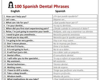 100 Spanish Dental Phrases - Etsy
