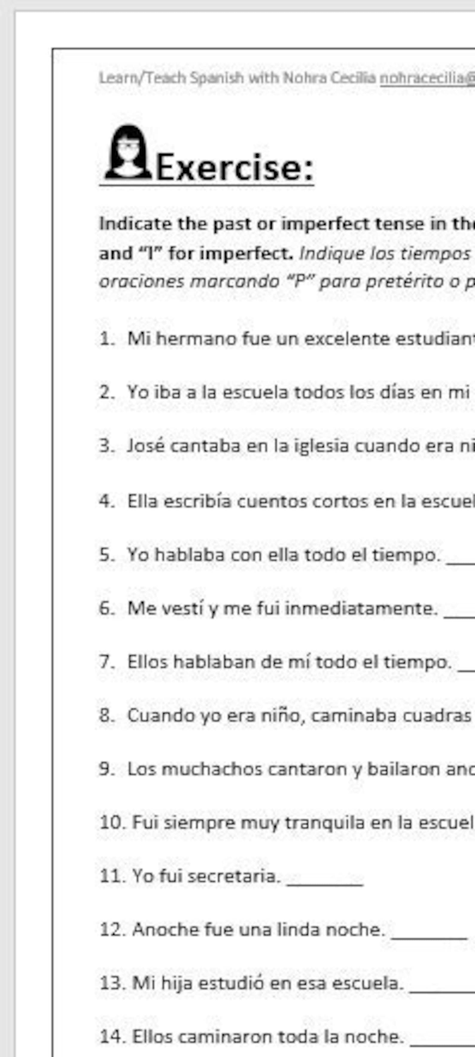 6 Pages of Spanish Past Tenses - Etsy