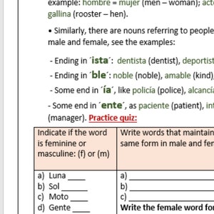 Mastering Masculine and Feminine Nouns in Spanish - Etsy Canada