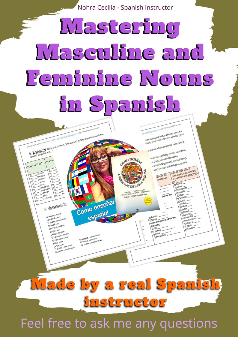 Mastering Masculine and Feminine Nouns in Spanish - Etsy Canada