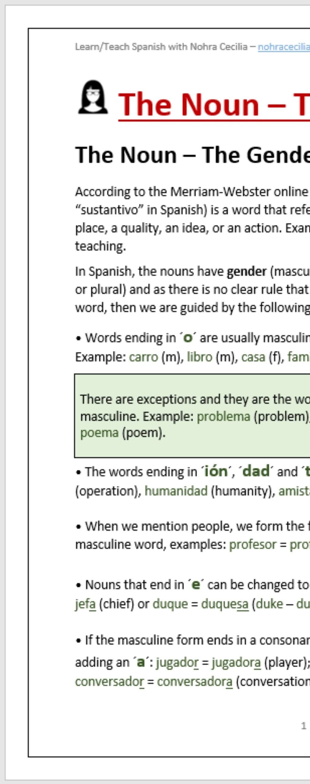 Mastering Masculine and Feminine Nouns in Spanish - Etsy