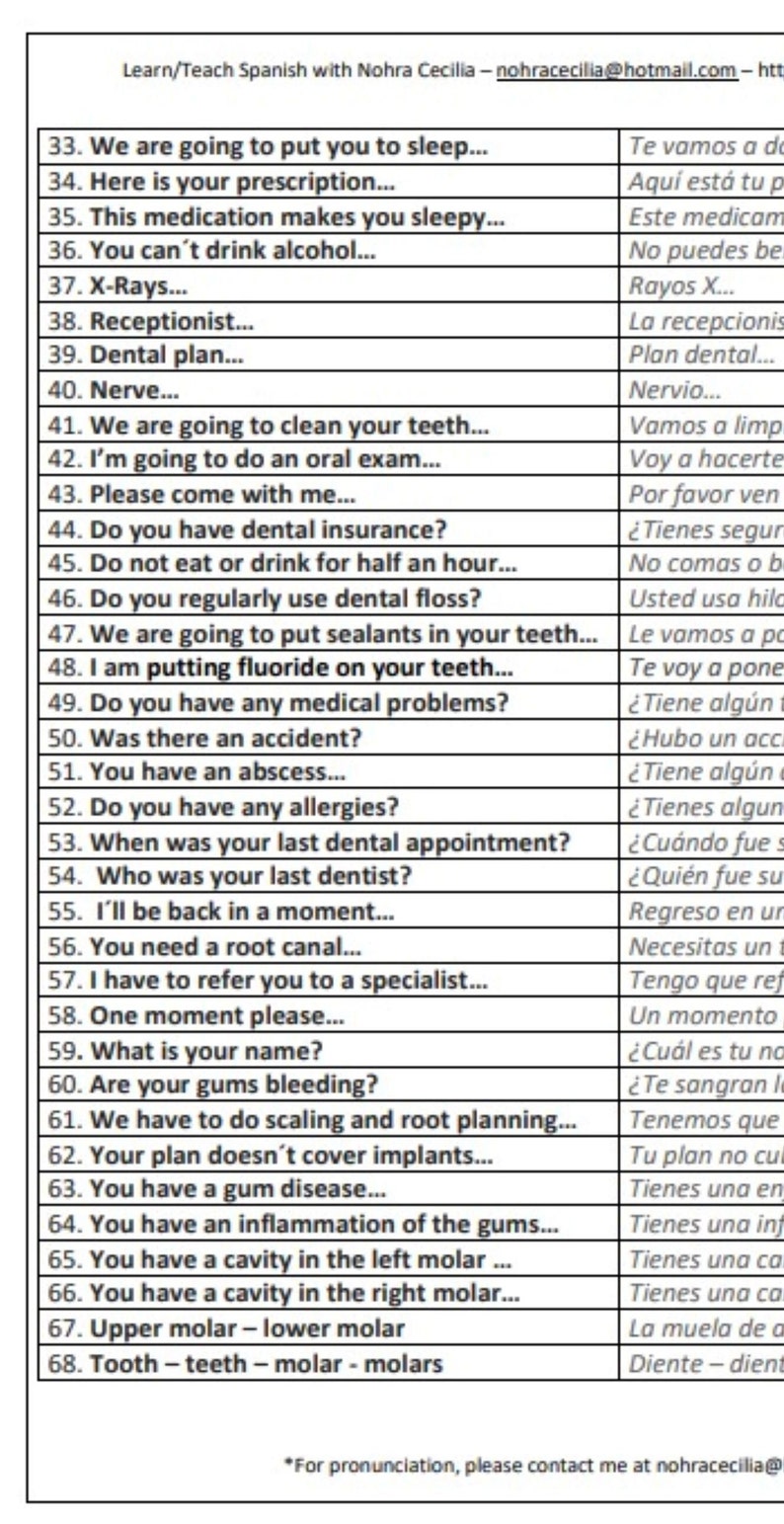 Dental Dialogues: 100 Spanish Phrases for Dentists and Staff" - Etsy