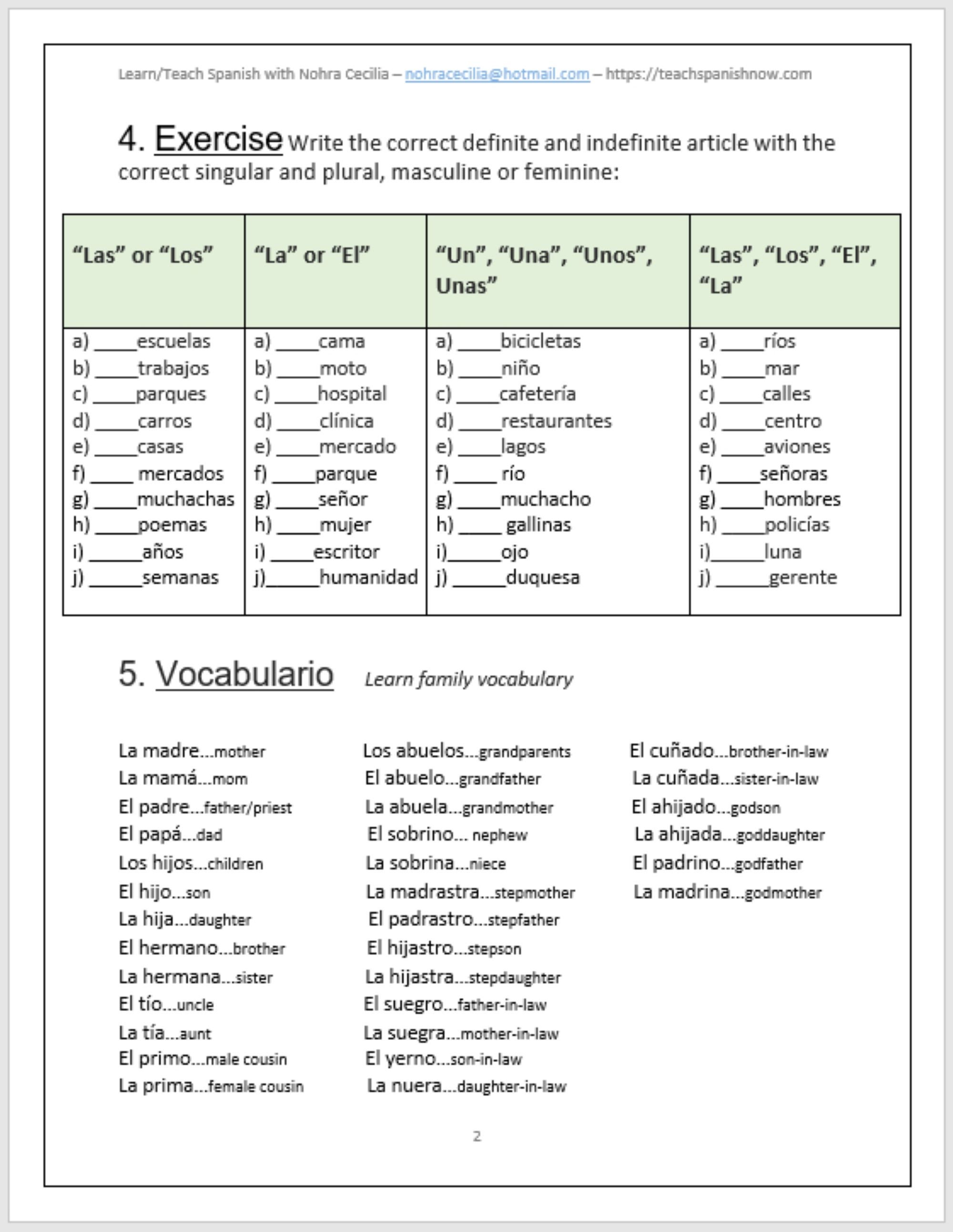 Definite And Indefinite Articles In Spanish Etsy