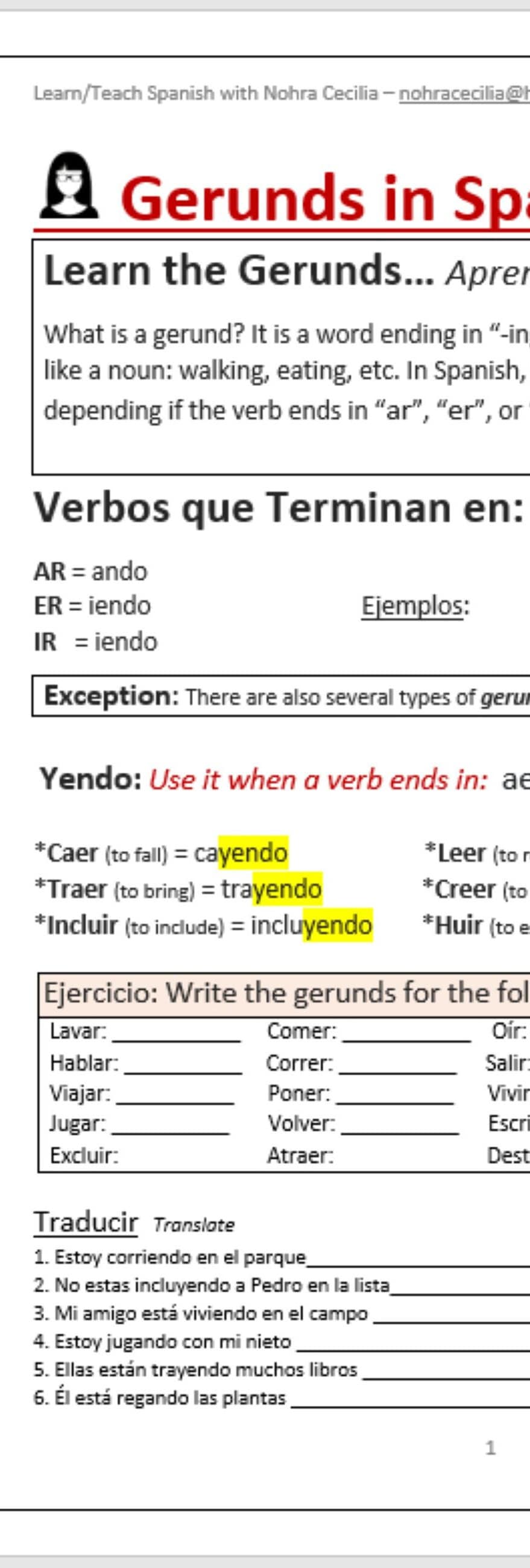 The "ing" in Spanish - Easy Lesson - Etsy