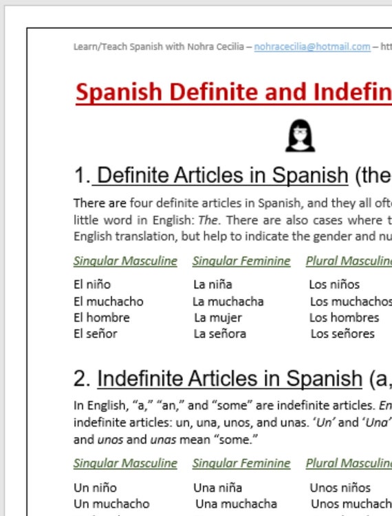 The Singular Definite Articles In Spanish Are