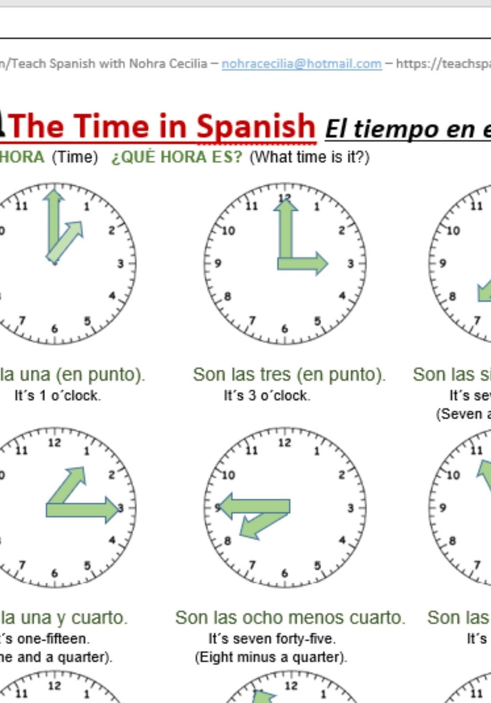 Mastering the Clock: Time-telling in Spanish - Etsy