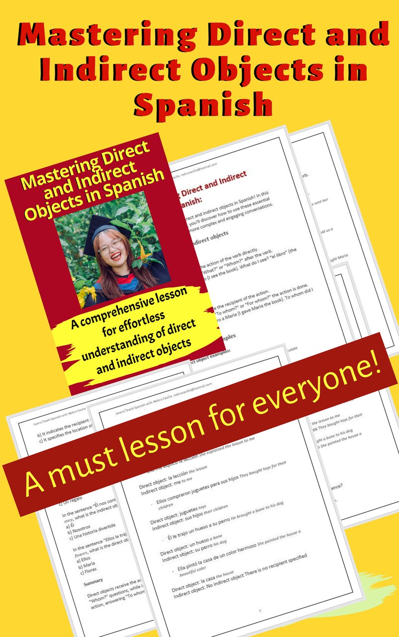 Mastering Direct and Indirect Objects in Spanish - Etsy